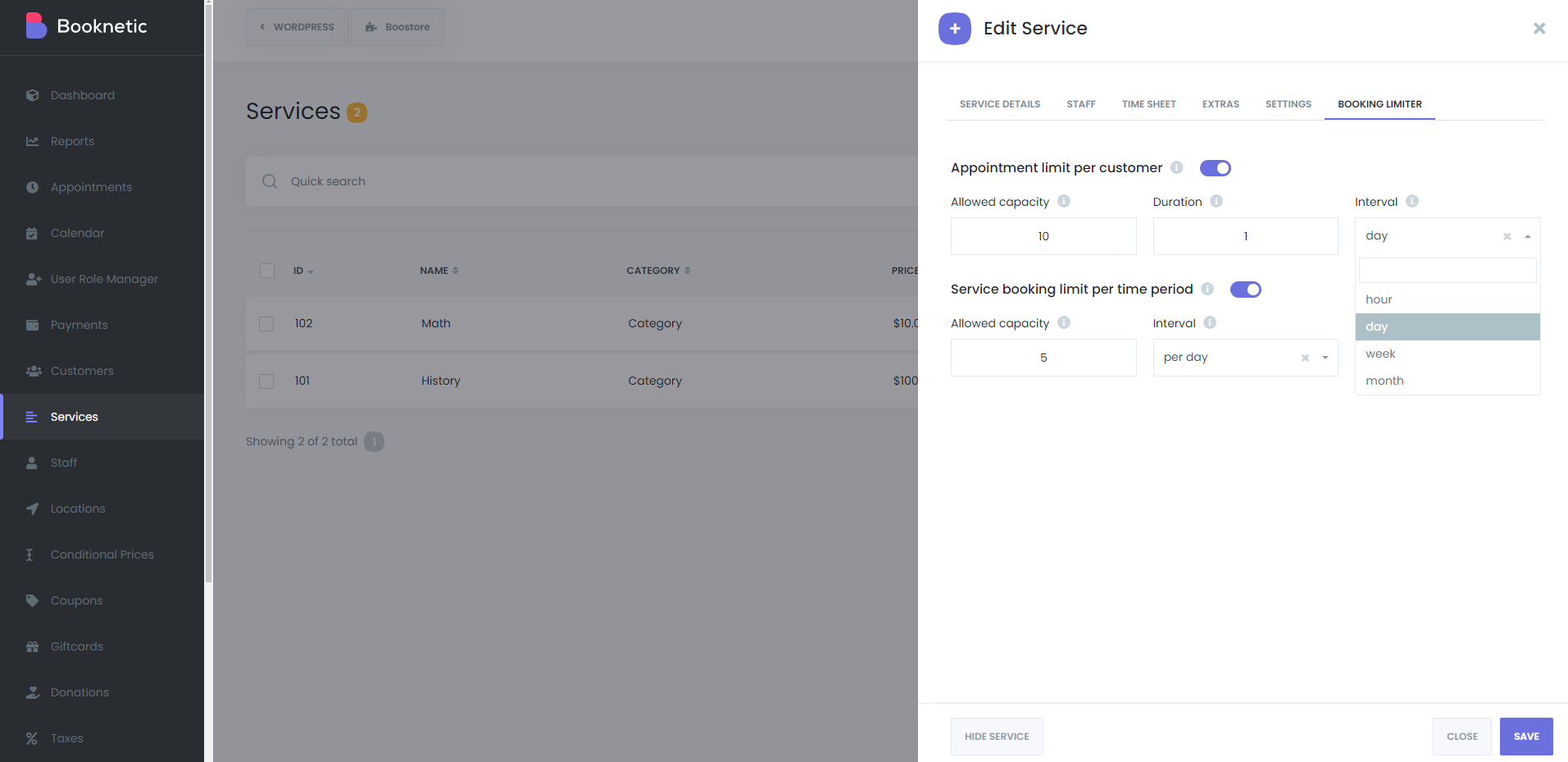 Booking Limit manager